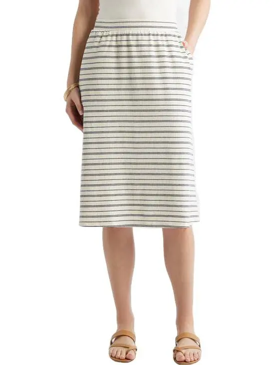 Caslon Stripe Linen Blend Knit A-line Midi Skirt - Ivory- Navy Stripe