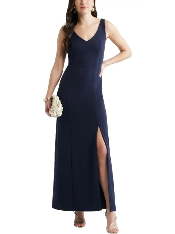 Chelsea28 Seamed Cotton-blend Sheath Gown - Navy Night