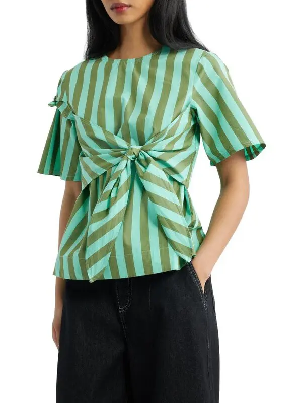 DAMSON MADDER Estelle Stripe Tie Waist Top - Aqua