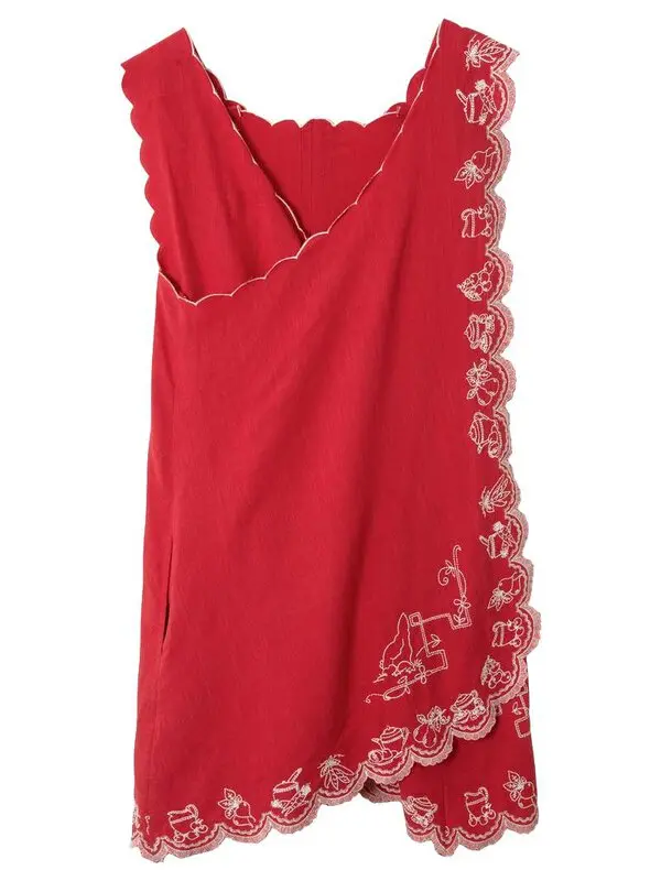 DAMSON MADDER Natalina Embroidered Sleeveless Dress - Red