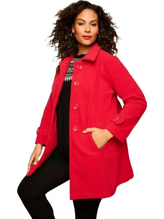 Roaman's Button-up Fleece Jacket - Classic Red