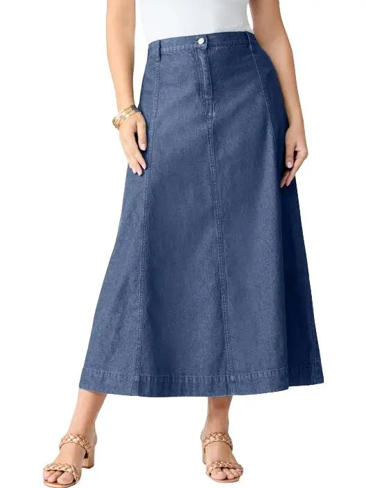 Roaman's 7 Stretch A-line Maxi Skirt - Medium Wash