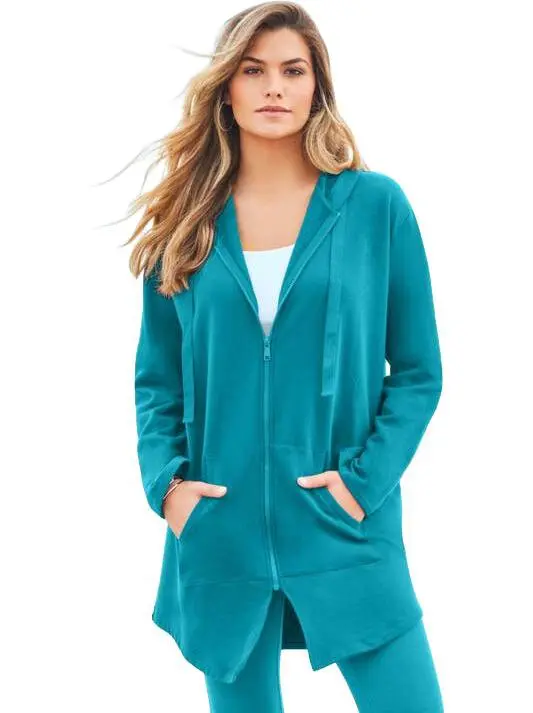 ROAMAN'S Fleece Zip Hoodie Sweatshirt - Deep Turquoise