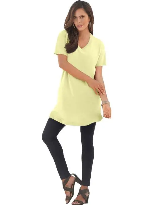 ROAMAN'S Cotton V-neck Short Sleeve Tunic - Banana Cream