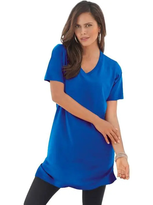 ROAMAN'S Cotton V-neck Short Sleeve Tunic - Vivid Blue