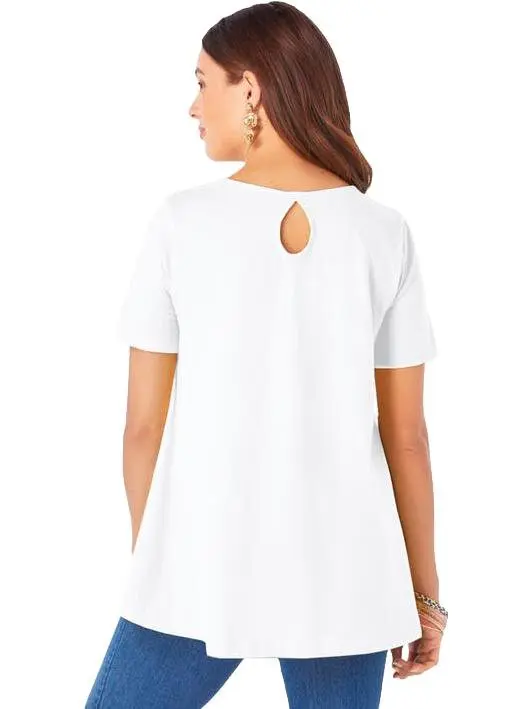 ROAMAN'S Cotton V-neck Short Sleeve Tunic - White