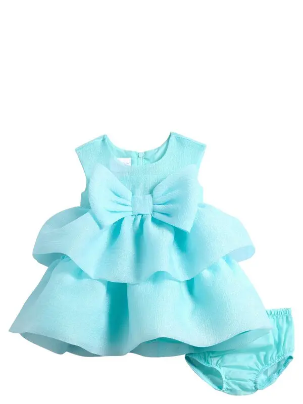 IRIS & IVY Bow Crinkle Sheer Organza Dress With Bloomers - Aqua