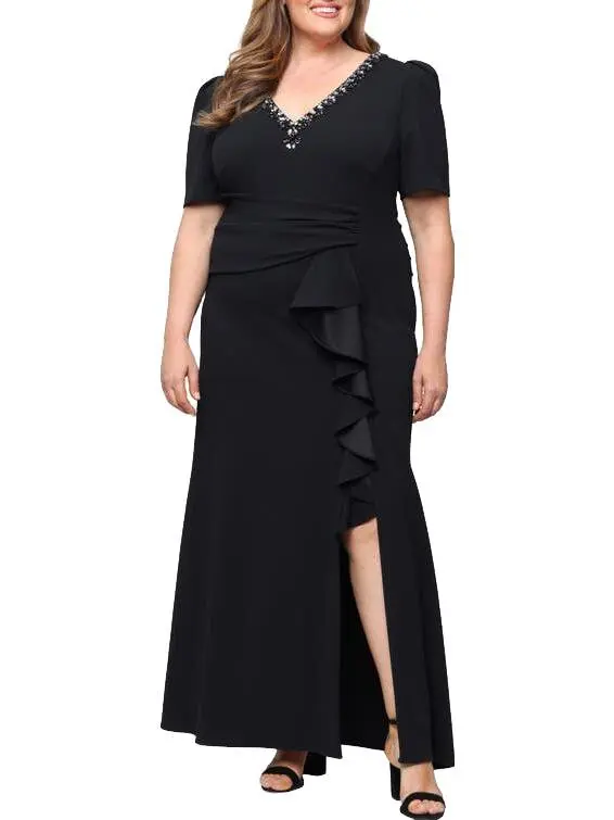Alex Evenings Embellished Stretch Crepe Gown - Black