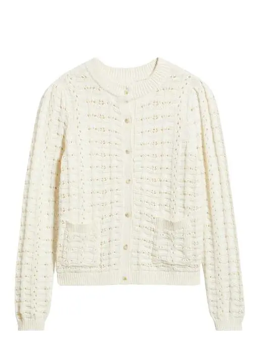 Caslon Pointelle Stitch Cardigan - Ivory Pristine