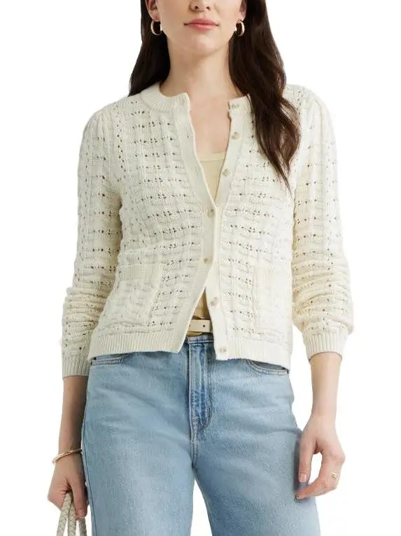 Caslon Pointelle Stitch Cotton Cardigan - Ivory Pristine