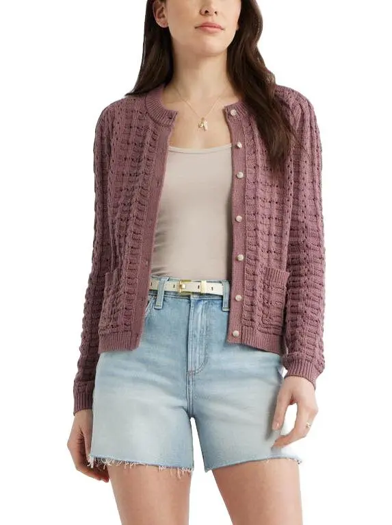 Caslon Pointelle Stitch Cotton Cardigan - Mauve Taupe