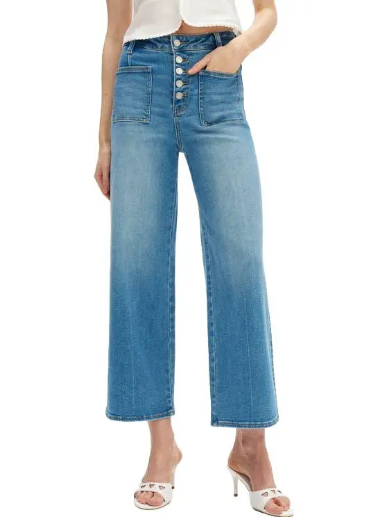 BAYEAS Orson Exposed-button Wide Leg Jeans - Medium Blue