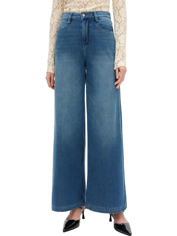 BAYEAS High-waist Wide-leg Jeans - Medium Blue