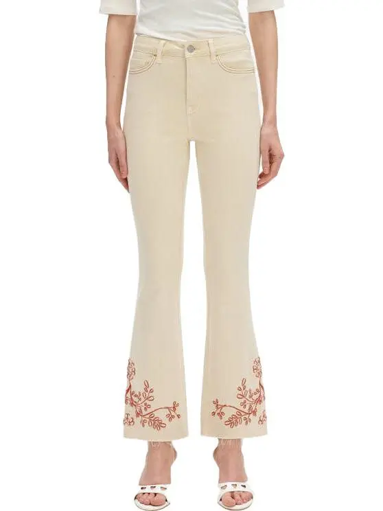 BAYEAS Embroidered High-waist Bootcut Jeans - Off White