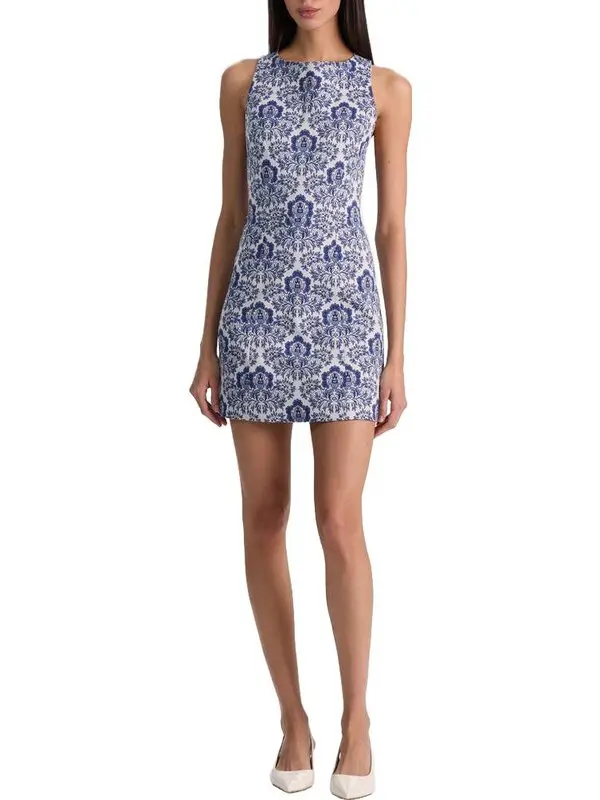Alice + Olivia Eva Print Structure Sleeveless Mini Dress - Off White/twilight Blue Multi