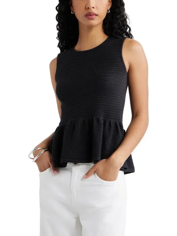 OPEN EDIT Open Stitch Peplum Sweater Tank - Black
