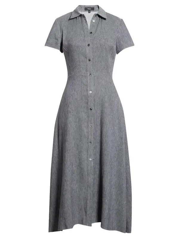 Theory Stretch Linen Blend Shirtdress - Ink Blue - Gge