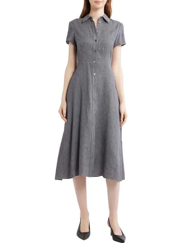 Theory Stretch Linen Blend Shirtdress - Ink Blue - Gge