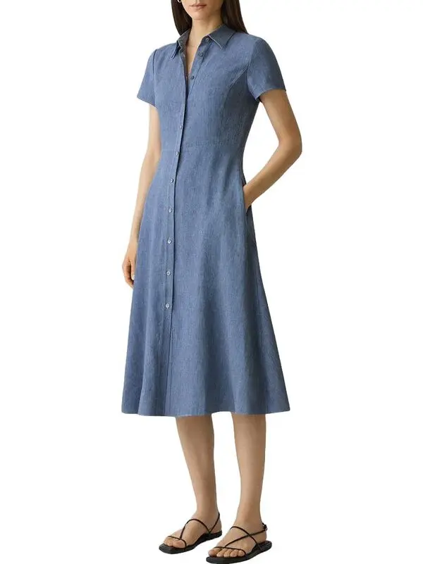 Theory Stretch Linen Blend Shirtdress - Light Denim