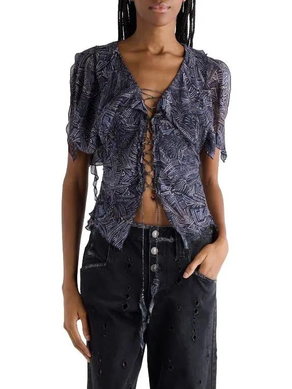 Isabel Marant Thanais Printed Silk Top - Faded Night