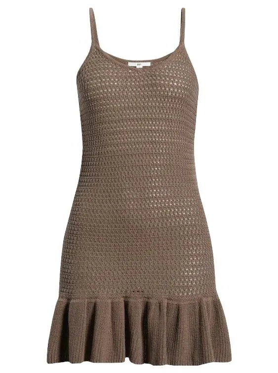 Bp. Semisheer Flounce Hem Linen Blend Minidress - Brown Quartz