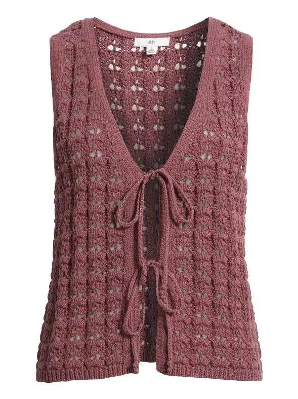 Bp. Tie-front Open-stitch Sweater Vest - Burgundy Shade