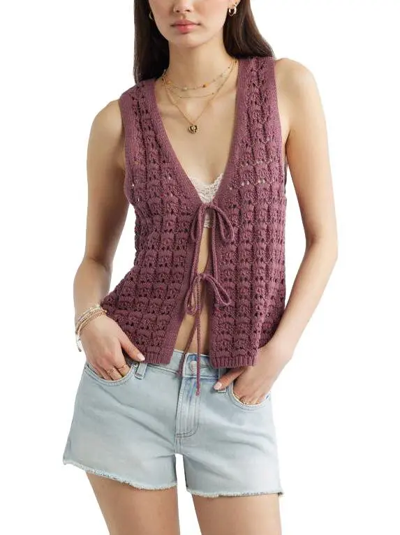 Bp. Tie-front Open-stitch Sweater Vest - Burgundy Shade