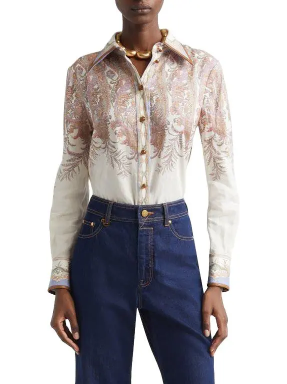 Zimmermann Alchemy Paisley Ramie Button-up Shirt - Cream Paisley