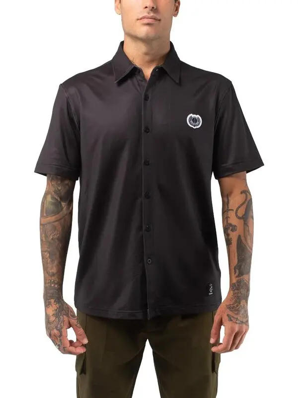 VAST Aqua Terra Night Shade Tech Short Sleeve Performance Button-up Shirt - Black