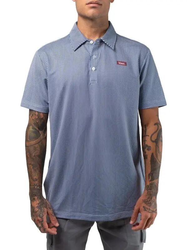 VAST Aqua Terra Linear Stripe Performance Polo - Navy
