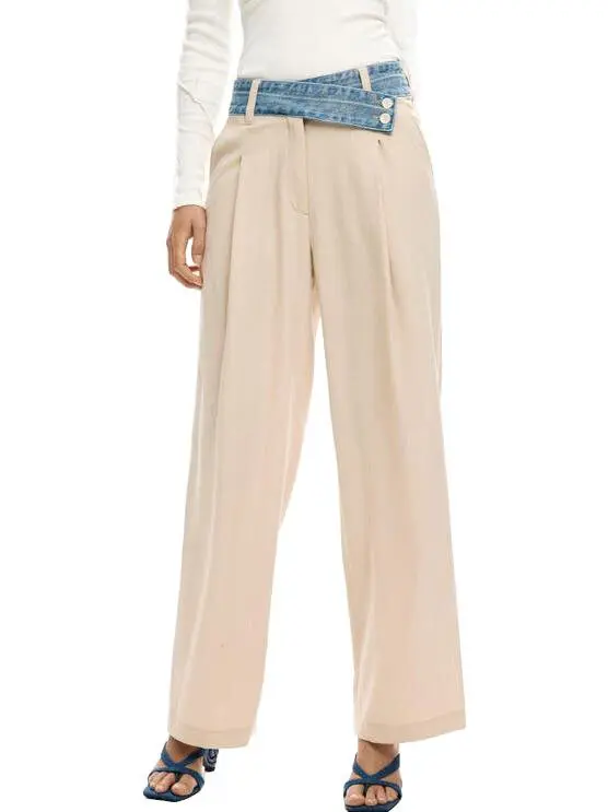 Desigual Pleated Wide-leg Trousers - Medium Beige