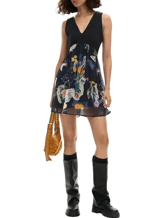 Desigual Floral Print Mini Dress - Black