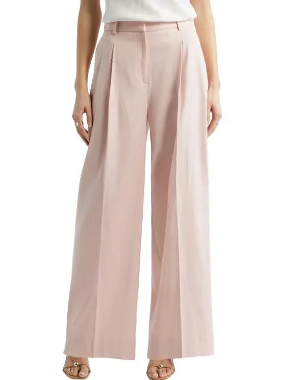 Nordstrom Pleated Linen Blend Wide Leg Pants - Pink Smoke