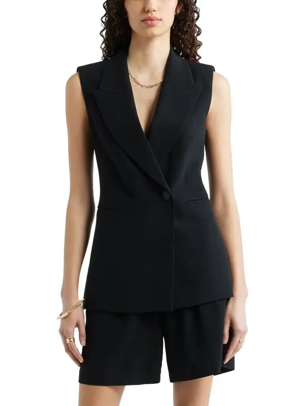 Nordstrom Sleeveless Crepe Blazer Vest - Black