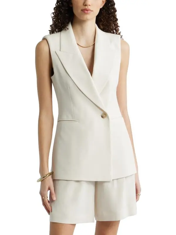 Nordstrom Sleeveless Crepe Blazer Vest - Ivory Birch