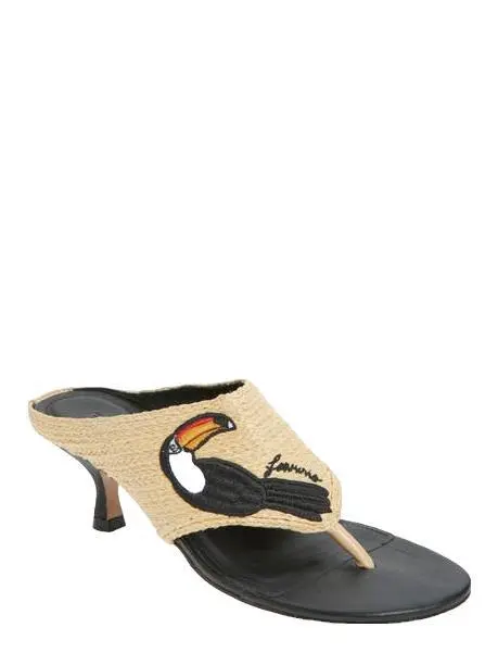 Farm Rio Icons Raffia Kitten Heel Slide Sandal - Tucan Black