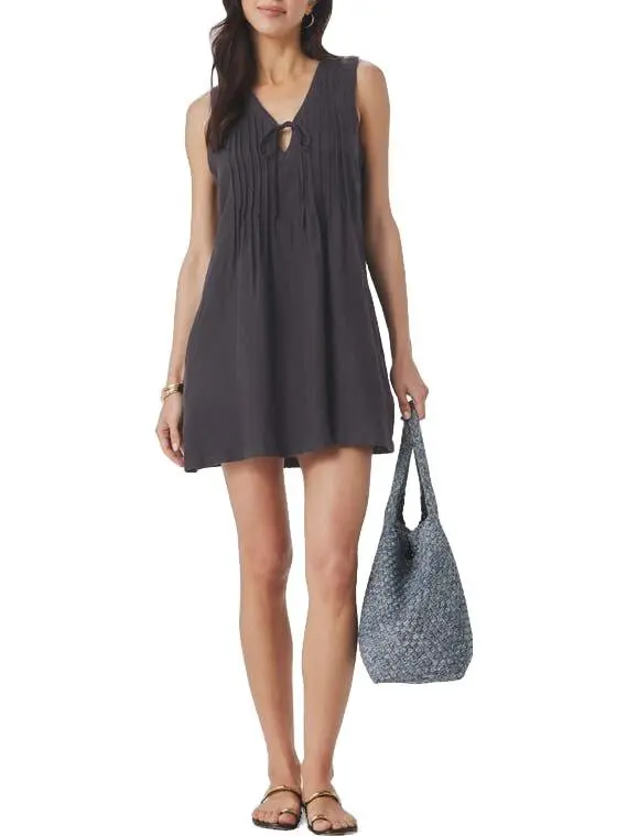 Splendid Stella Pintuck Detail Linen Mini Dress - Lead Grey