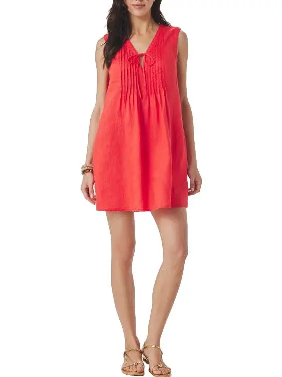 Splendid Stella Pintuck Detail Linen Mini Dress - Scarlet Red