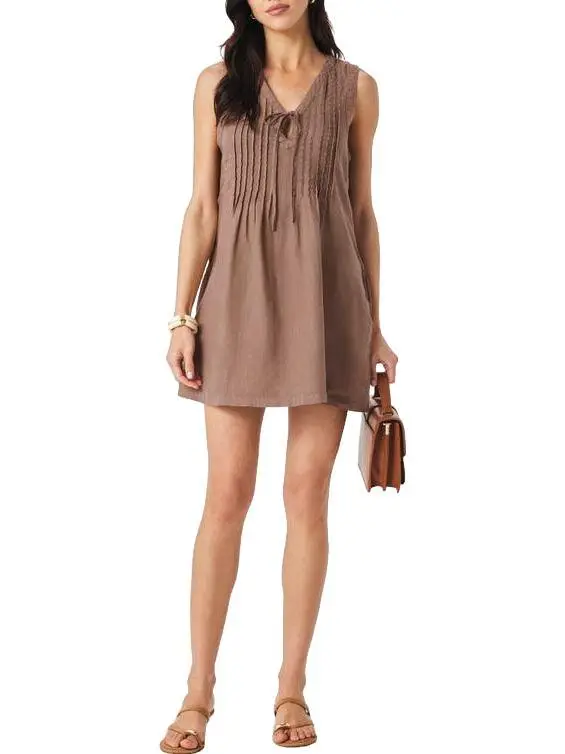 Splendid Stella Pintuck Detail Linen Mini Dress - Wicker Beige