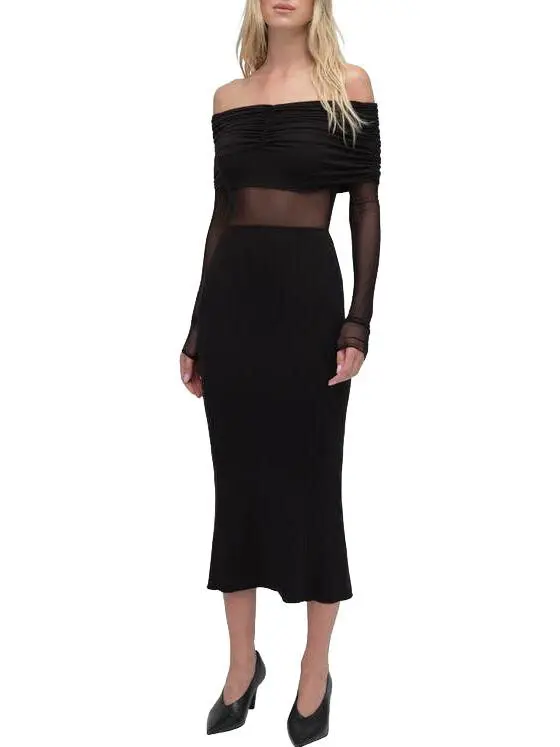 FAVORITE DAUGHTER Ruched Off-the-shoulder Midi Dress - Black