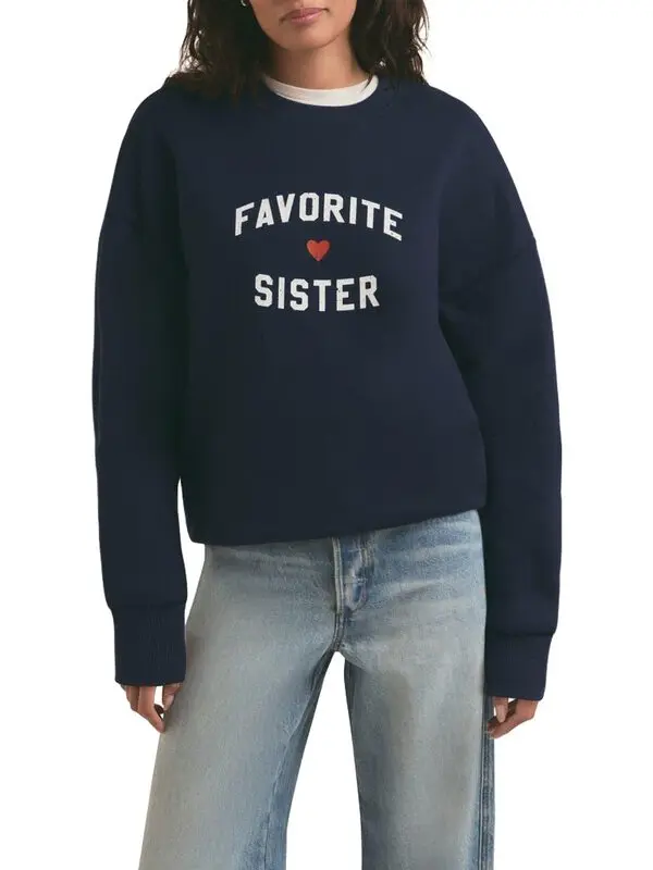 FAVORITE DAUGHTER Favorite Sister Heart Logo Relaxed Fit Sweatshirt - Navy