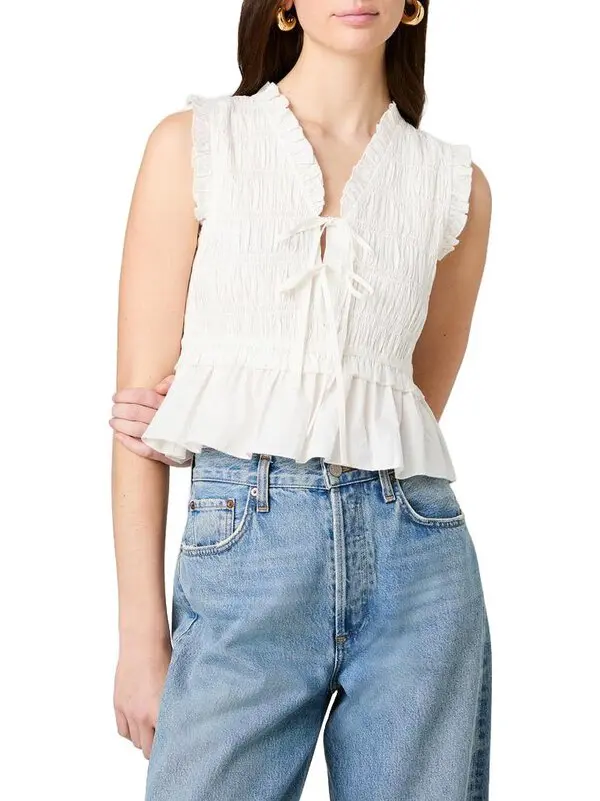 French Connection Rhodes Ruffle Smocked Peplum Top - Summer White