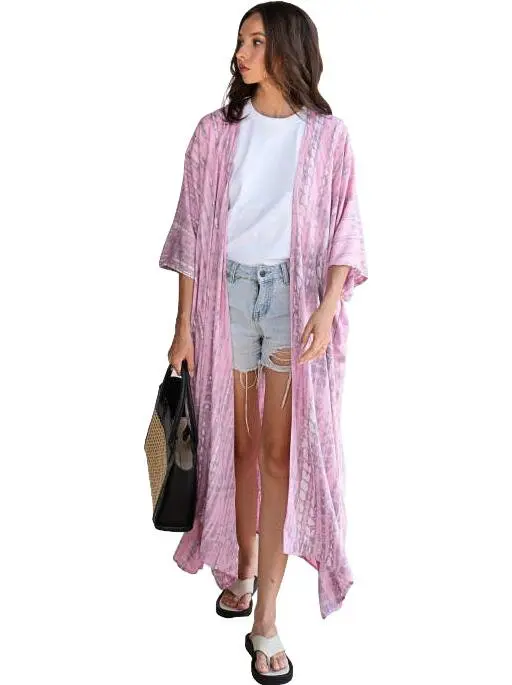 Pink Haley Hand-dyed Rayon Maxi Robe With Belt - Pink