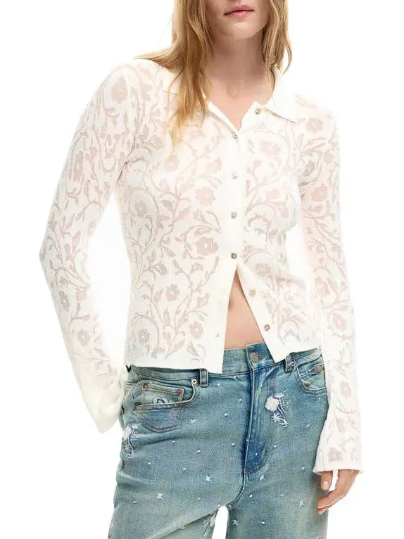 Desigual Floral Jacquard Button-up Shirt - Off White
