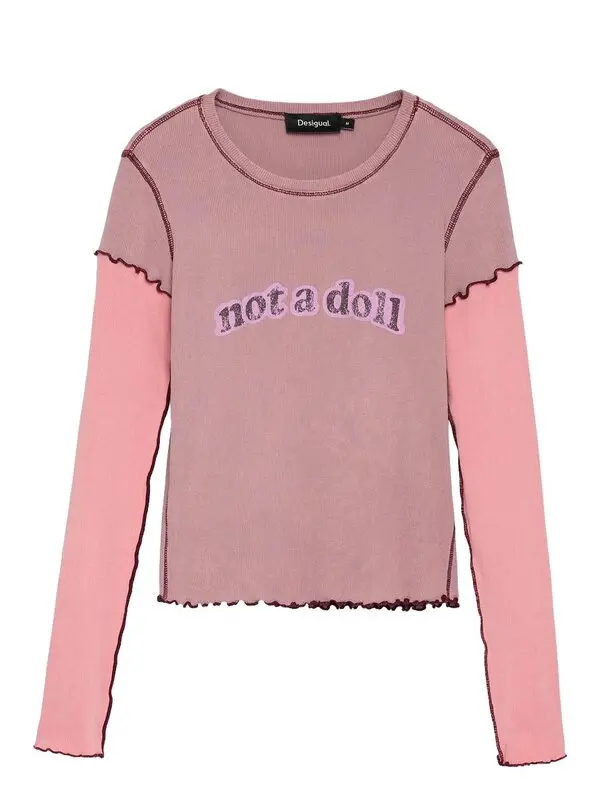 Desigual Graphic Long Sleeve Stretch Cotton Top - Pink