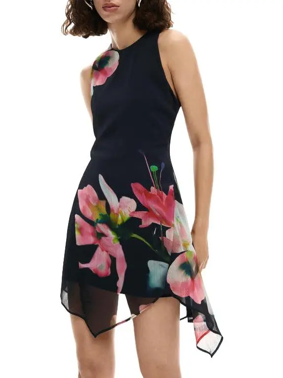 Desigual Floral Print Sleeveless Minidress - Black
