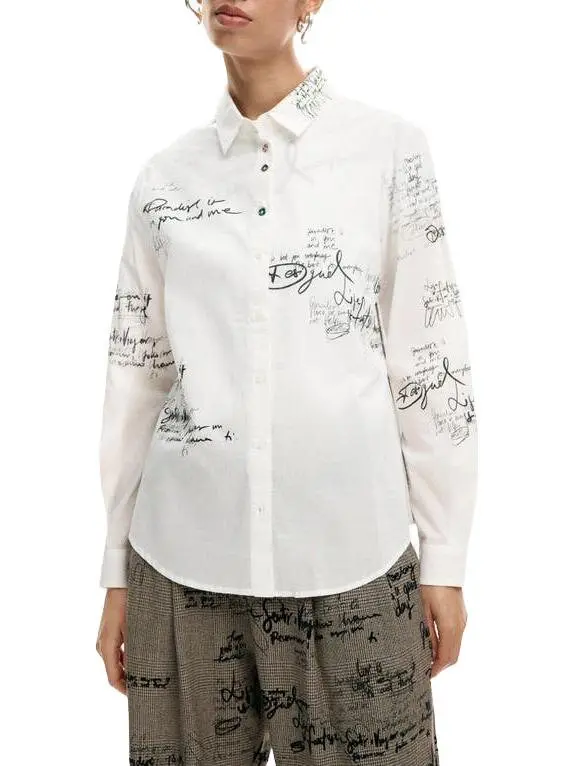 Desigual Paradise Oversize Cotton Button-up Shirt - White