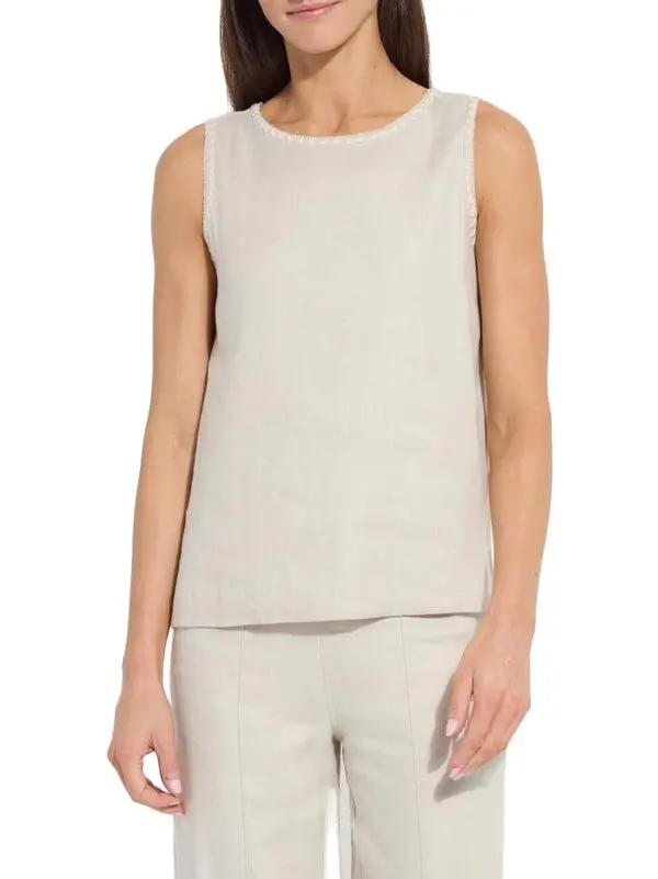 Lyssé Gabriela Embroidered Linen Blend Tank - Flax Linen