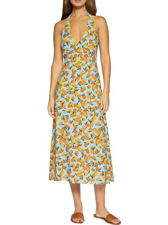 LOST + WANDER Citrus Soirée Halter Neck Dress - Blue Orange