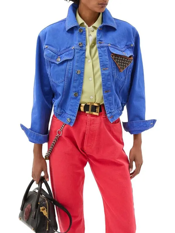 Versace Cropped Denim Trucker Jacket - Sky Blue